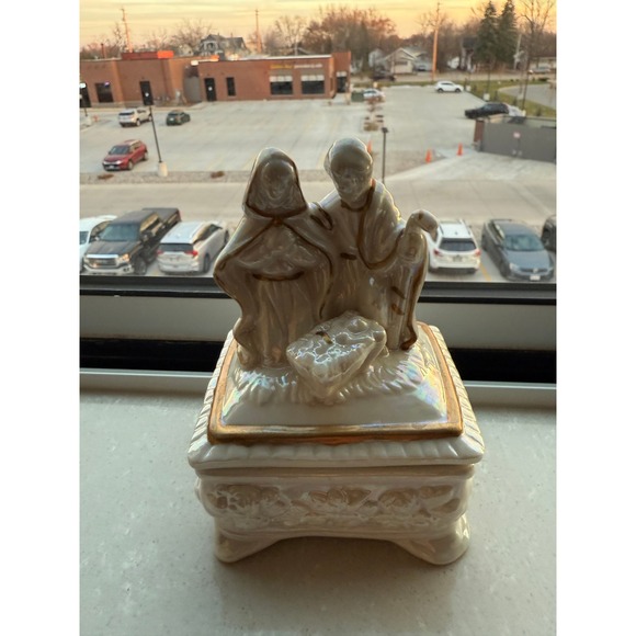 Holiday | Vintage Nativity Scene Music Box Trinket Dish Religious ...